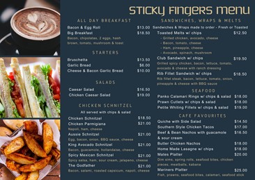 Breakfast, Lunch & Dinner. Barista Coffee - Sticky Fingers Cafe